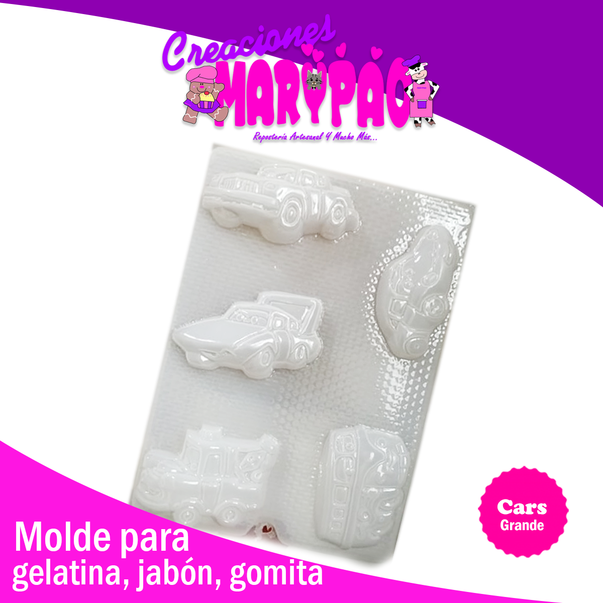 Molde Cars Grande Jabón Gelatina Resina Yeso – Creaciones Marypao