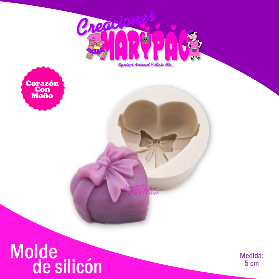 Molde De Silicón Corazón Con Moño 3D – Creaciones Marypao
